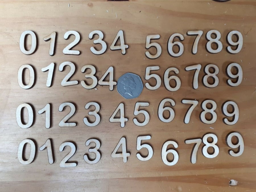 40x 24mm wooden numbers plywood craft wedding c... - Folksy