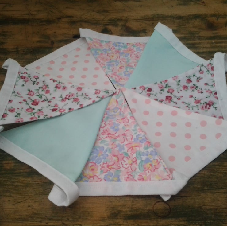 Spring Pastel Bunting, Floral Roses, Polka Dot,... - Folksy