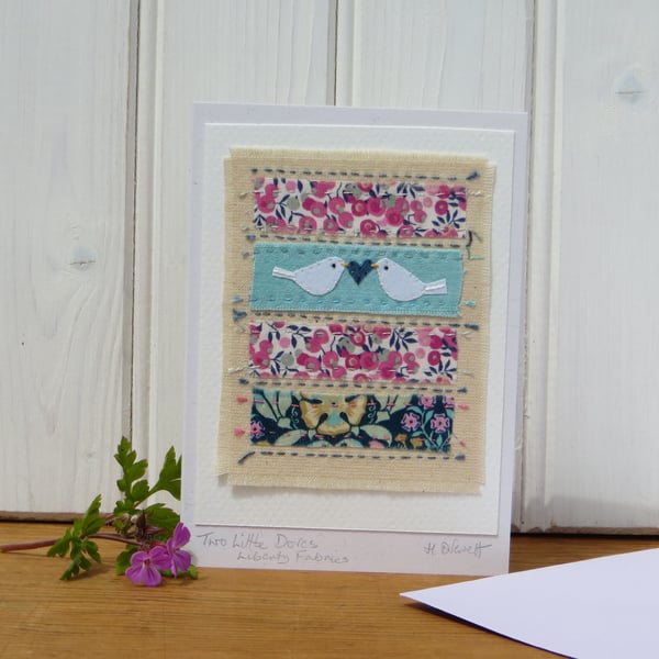 Two Little Doves hand-stitched miniature textil... - Folksy