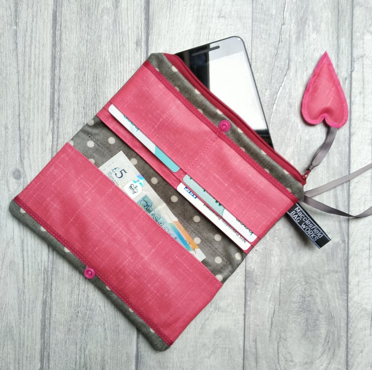 Polka dot and heart wallet - Folksy