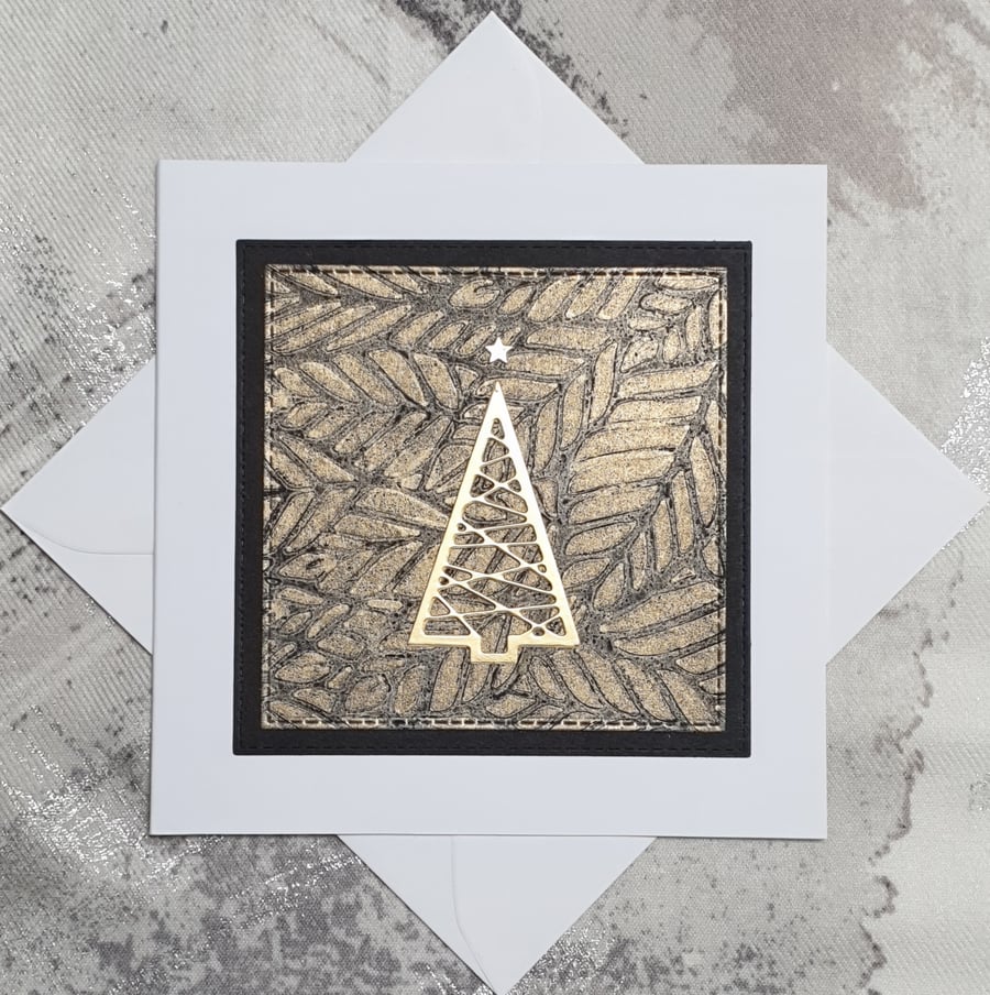 Gold Christmas Tree Card - Folksy