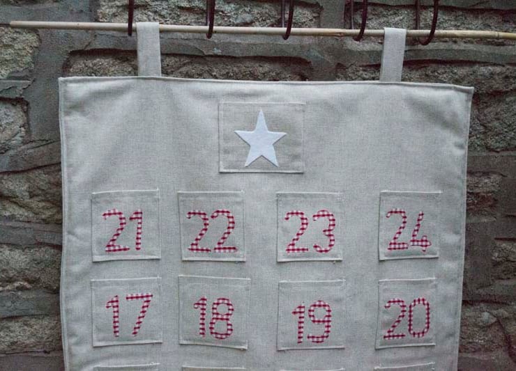 Linen Advent Calendar - Handmade with Red Gingh... - Folksy