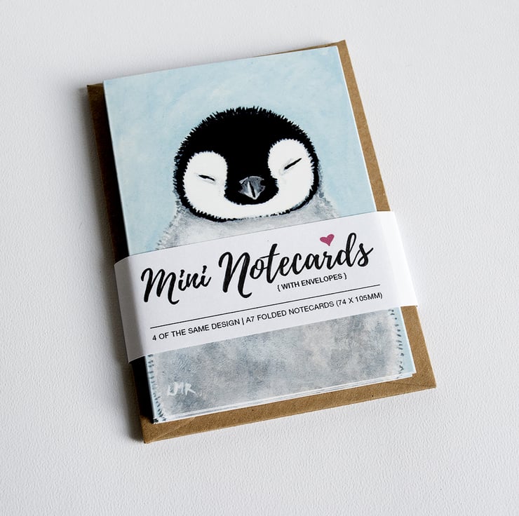 Penguin Chick Mini Note Cards - Set of 4 - Hand... - Folksy