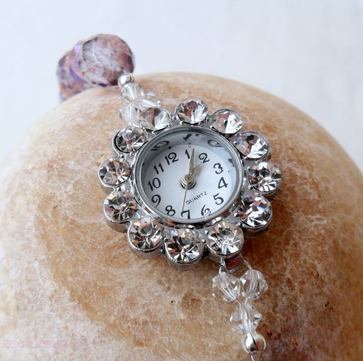 Amethyst and crystal bracelet watch. - Folksy