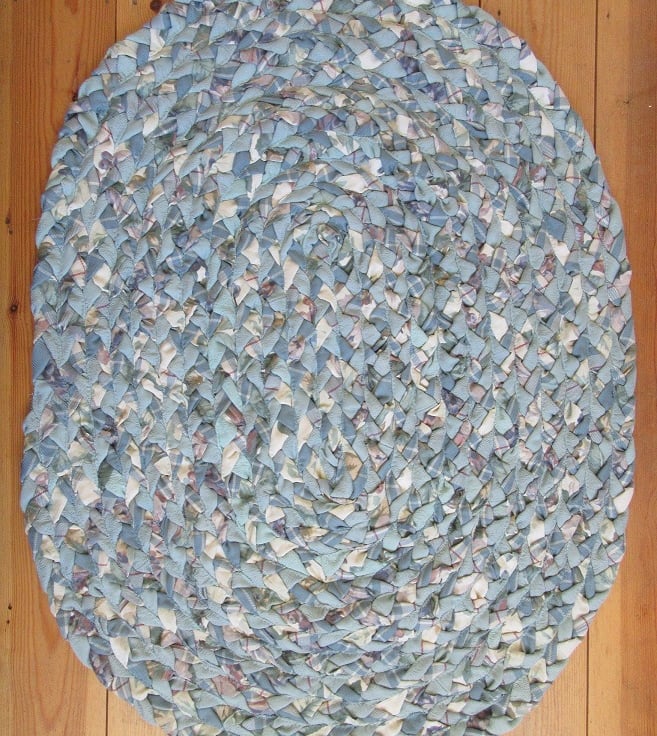 Hand Braided duck egg blue large oval rug mat - Folksy