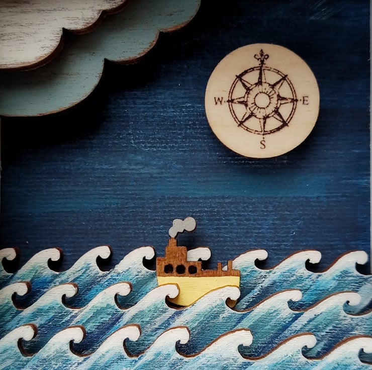 Ocean Wave Diorama, Nautical Shadow Box, Mariti... - Folksy