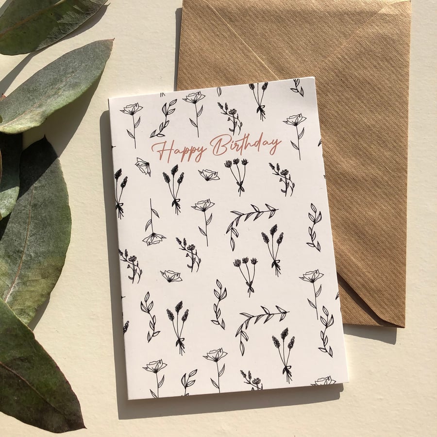 A6 Happy Birthday Greetings Cards Ditsy Floral - Folksy