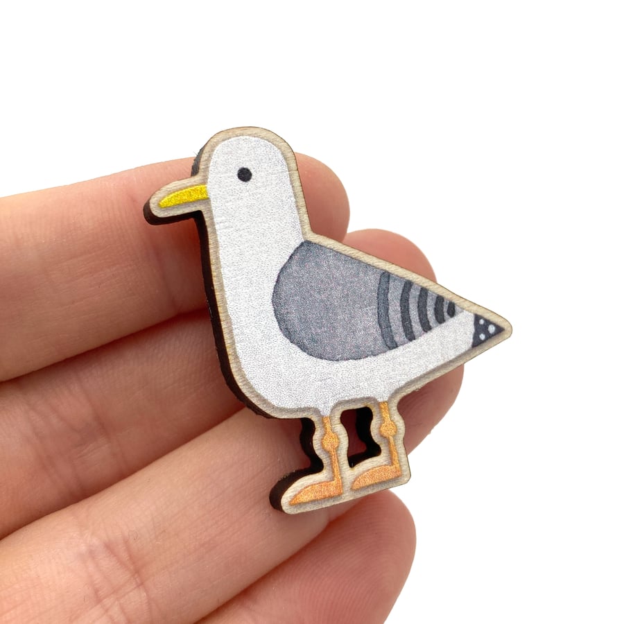 Wooden Pin Badge - Seagull - Maple Wood Brooch ... - Folksy