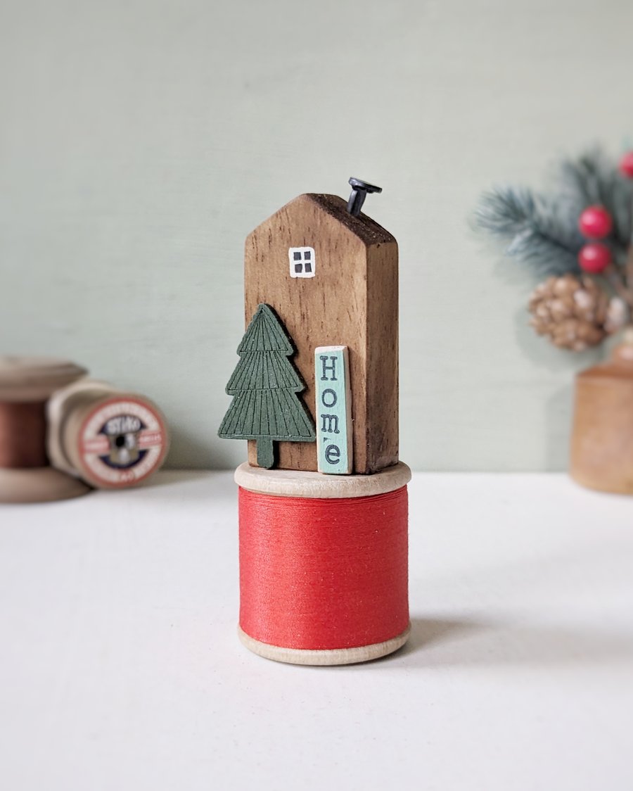Tall Wooden House on a Vintage Bobbin 'Home' - Folksy