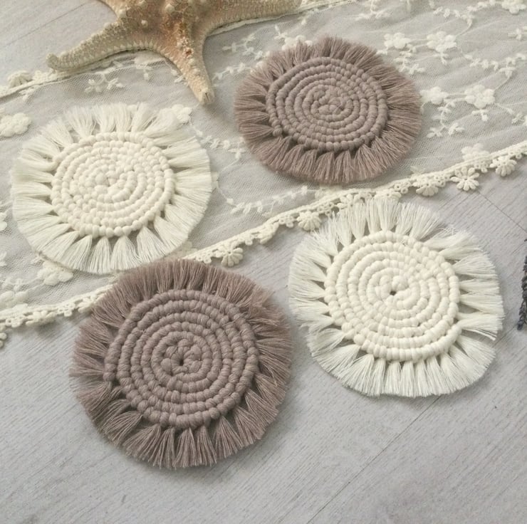 Handmade macrame coasters, boho home, home deco... - Folksy
