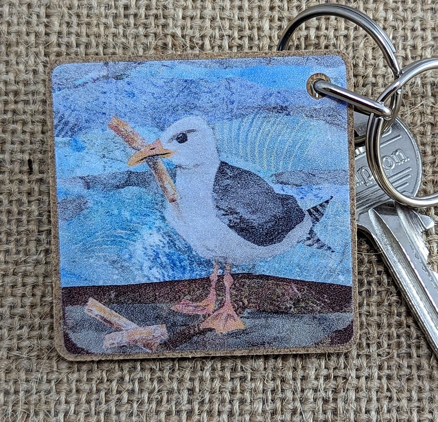 Keyring - "Fancy a chip" Seagull - Folksy