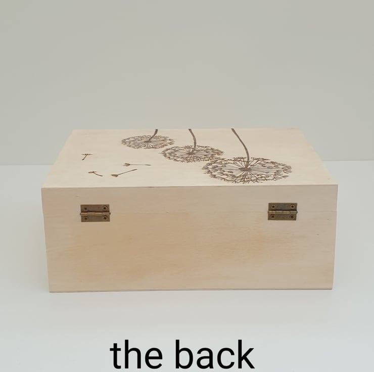 Wooden memory box with pyrography dandelion clo... - Folksy