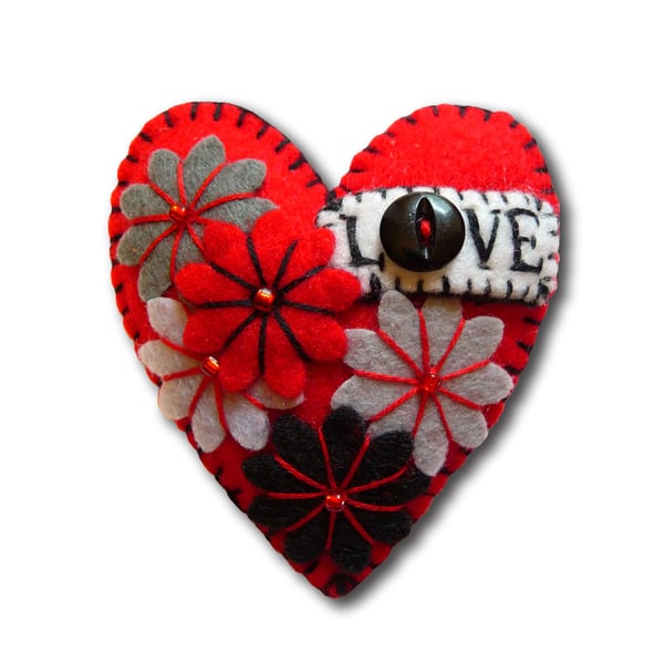 FB117 - Hot Red LOVE Heart Shape Handmade Felt ... - Folksy