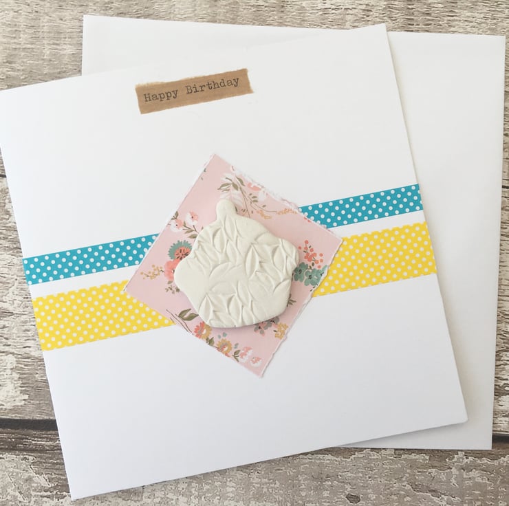 Happy Birthday card, air dry clay cup cake desi... - Folksy