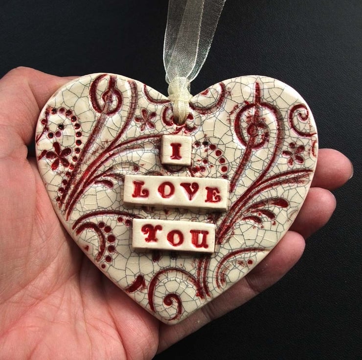 Ceramic Red Love heart decoration - Folksy