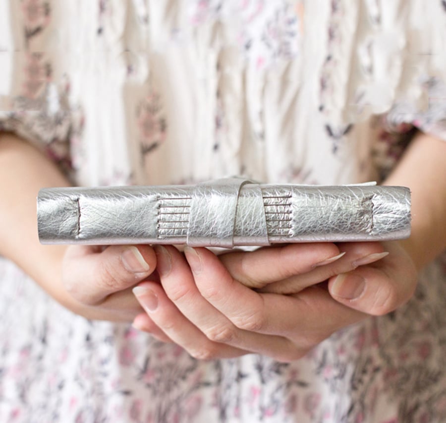 Leather Book - Metallic Silver - Handbound Leat... - Folksy
