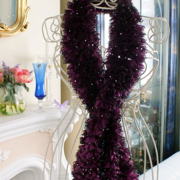 Glamorous Ruffle & Sequin Scarf - Rich Purple - Folksy