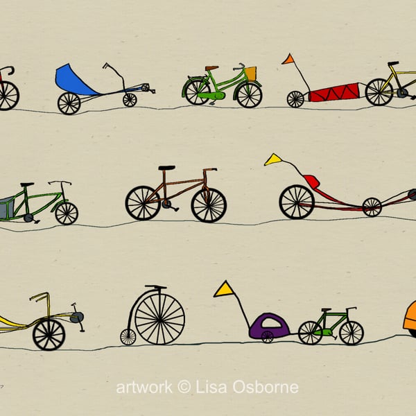 Lots of cycles - print of bicycles - cycles - Folksy