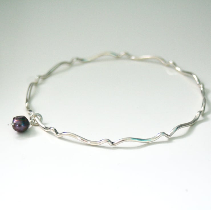 Shoreline sterling silver bangle with pearl - Folksy