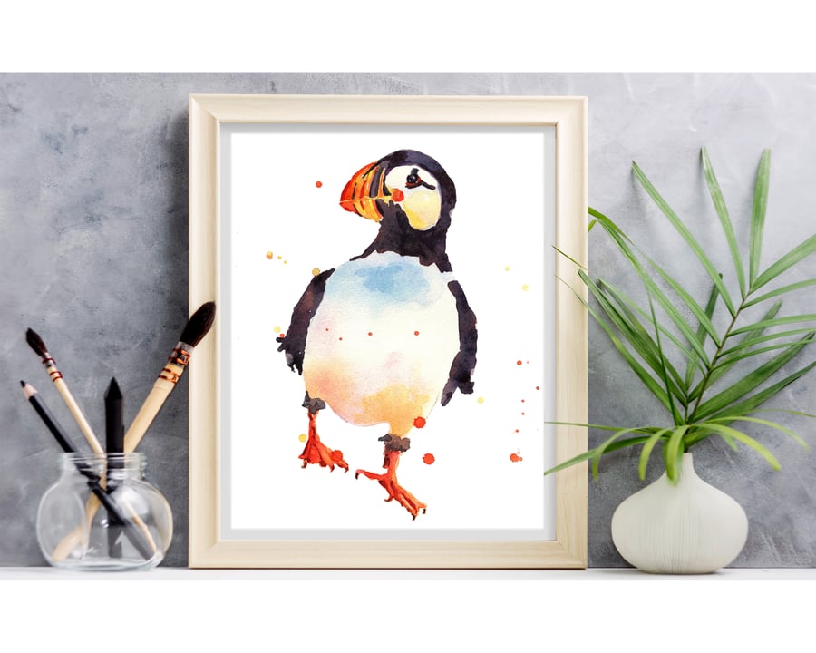 Fresh WATERCOLOUR Puffin art print - 8x10 inches - Folksy