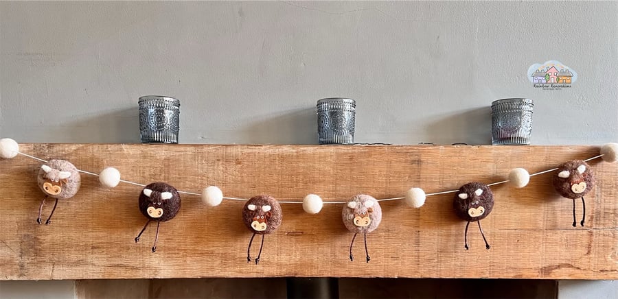 Highland Cow Garland, felted garland decoration... - Folksy