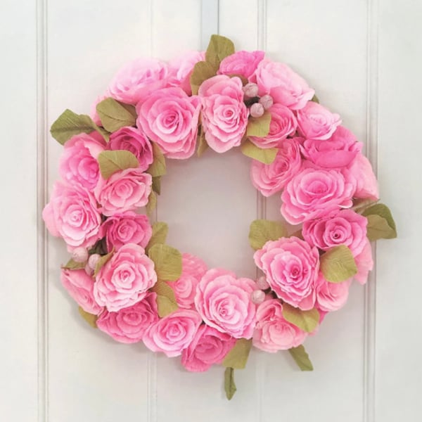 Pink Paper Rose Wreath - Folksy
