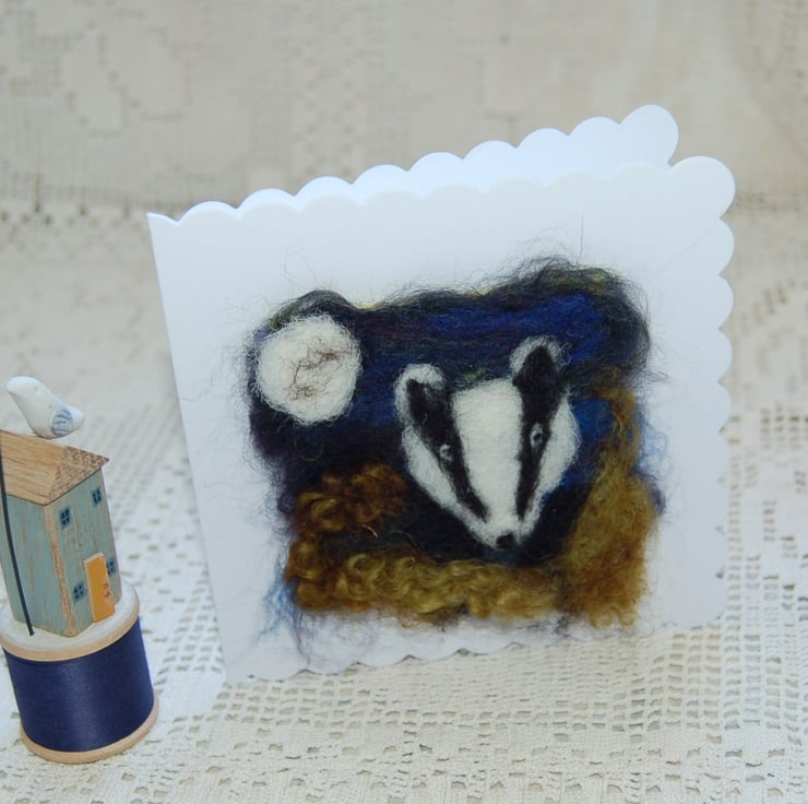 Birthday card. Needle felt Badger. Blank greeti... - Folksy