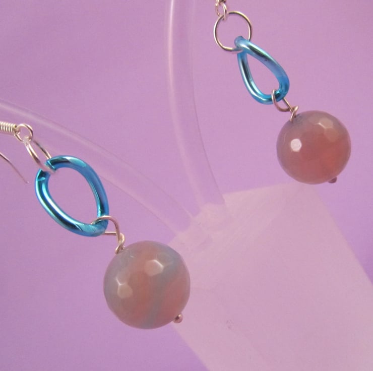 Ocean Blue Agate Dangle Earrings - Folksy