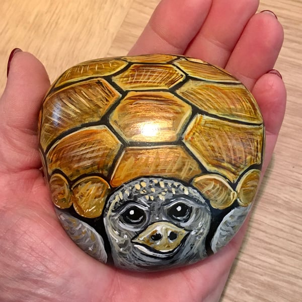 Tortoise hand painted pebble garden rock art pe... - Folksy