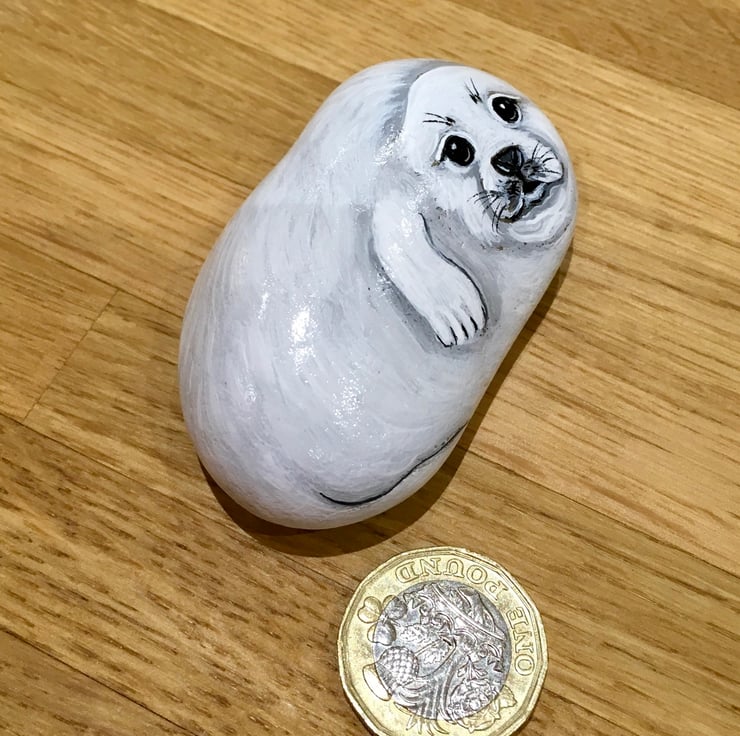 Seal painted pebble garden rock art sealife bea... - Folksy