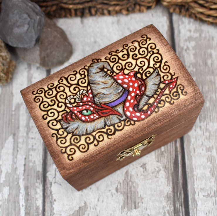 Pyrography dragon and wizard hat box, small rus... - Folksy