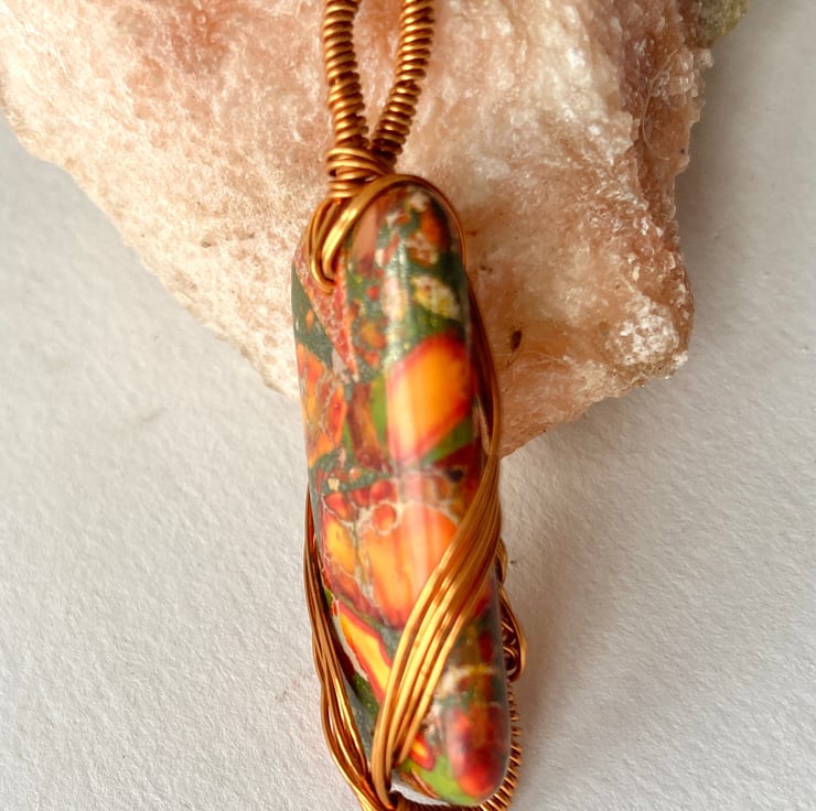 Wire Wrapped Orange Emperor Jasper - Folksy