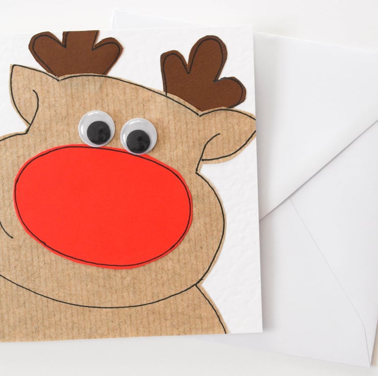 Rudolph the reindeer handmade Christmas card, C... - Folksy