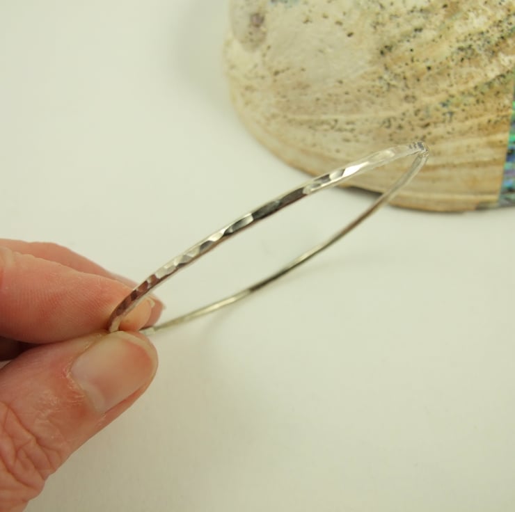 Sterling Silver Simple Hammered Oval Bangle - Folksy