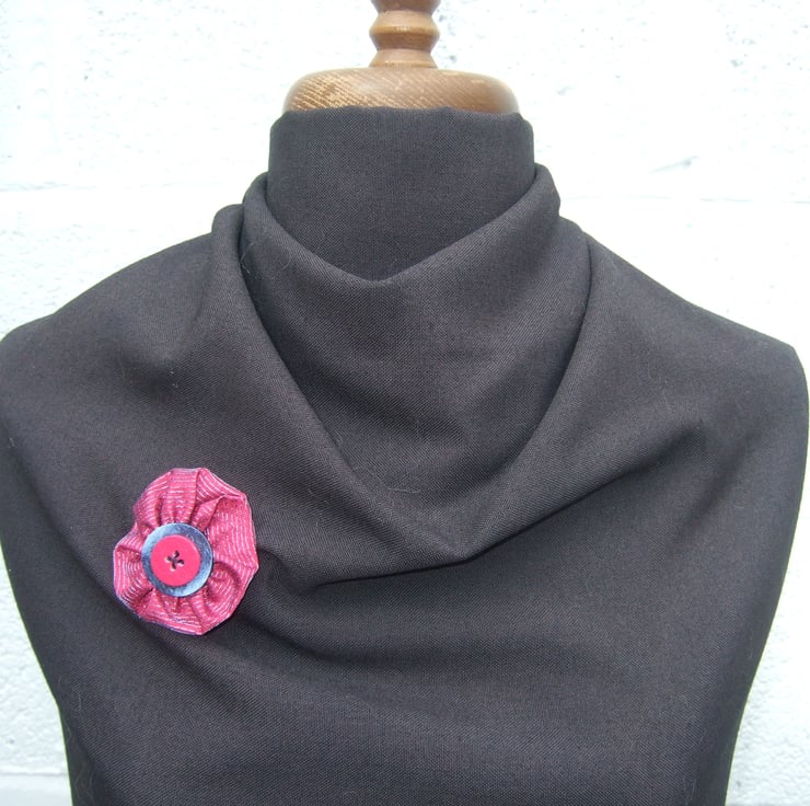 Button Brooch - Cerise Pink and Blue Textile Br... - Folksy