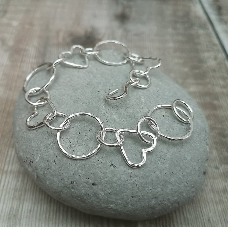 Sterling Silver Heart Chain Link Bracelet - Folksy
