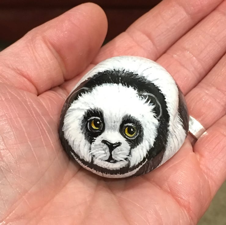 Panda hand painted pebble garden rock art wildl... - Folksy