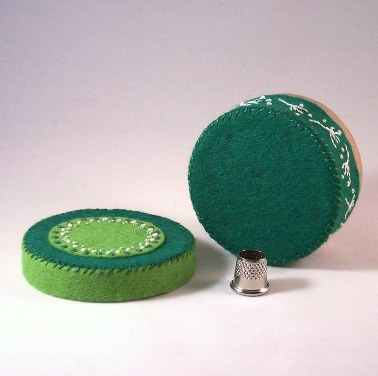 Green felt covered box with hand embroidery - Folksy