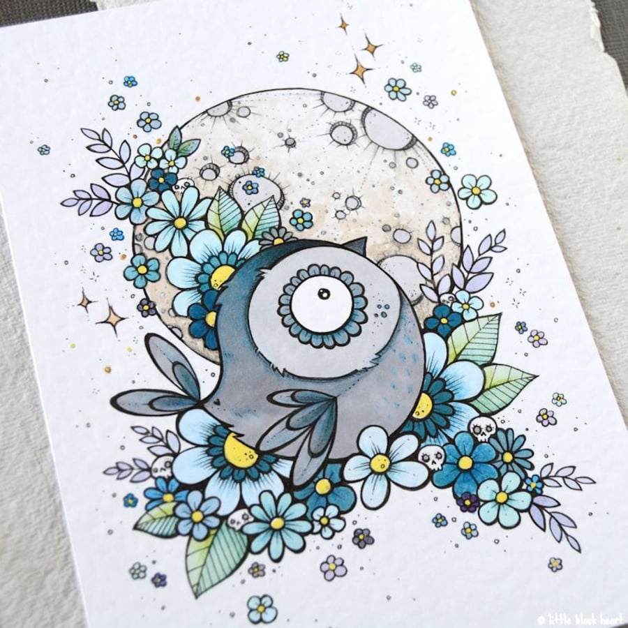 that moonbird - original illustration A6 - Folksy