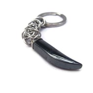 Chainmail Haematite Sharks Tooth Keyring - Folksy