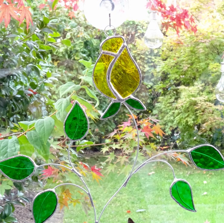 Stained Glass Rose Suncatcher Handmade Hanging ... - Folksy
