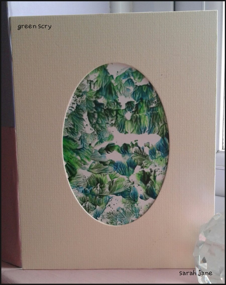 Green Scry original encaustic Art Painting - Folksy