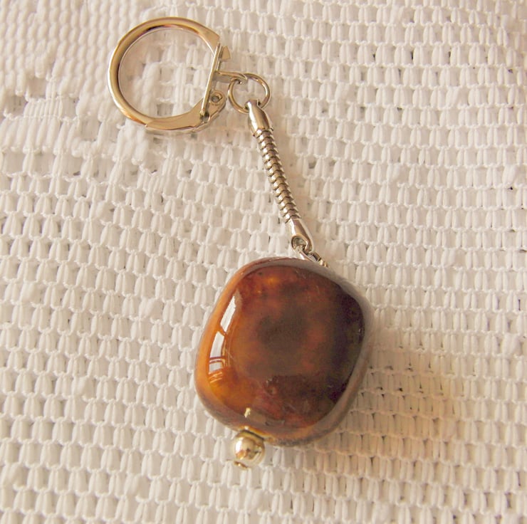 Brown Ceramic Cube Keyring, Silver Key Fob, Tea... - Folksy
