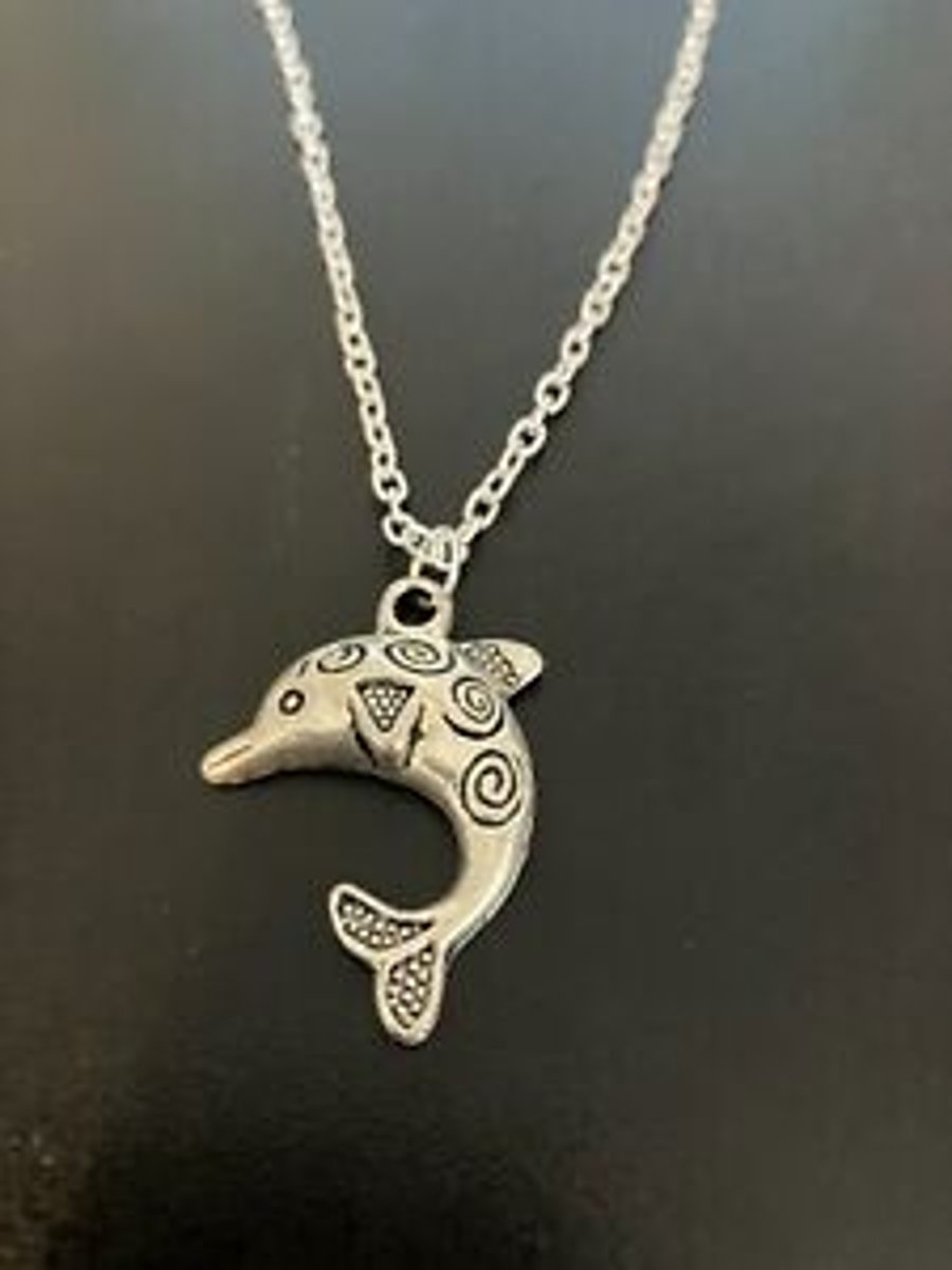 dolphin pendant necklace silver plated 18"... - Folksy