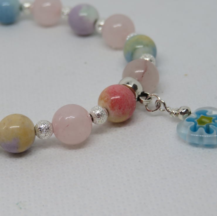 Rainbow Jade and Rose Quartz Bracelet - Folksy