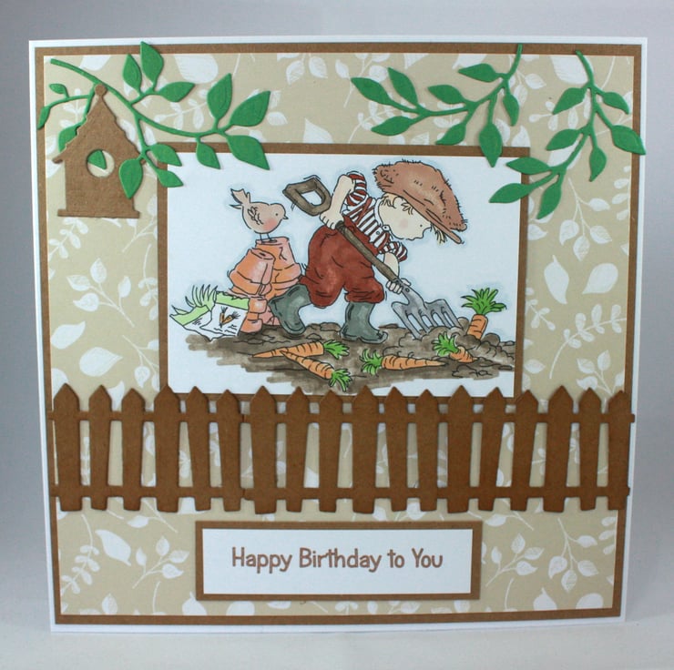 Handmade birthday card - gardener in the veg patch - Folksy