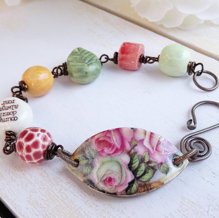 Ceramic Bar Bracelet, Floral Bracelet, Boho Bra... - Folksy