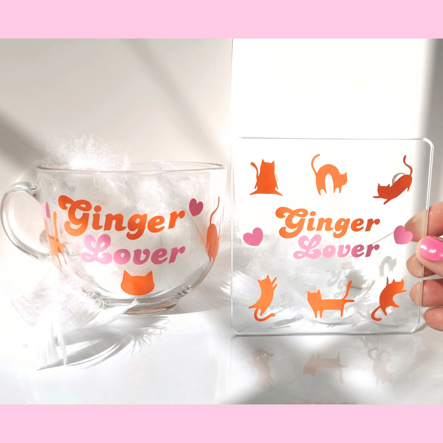 Large ginger cat mug. Glass cat mug & coast... - Folksy