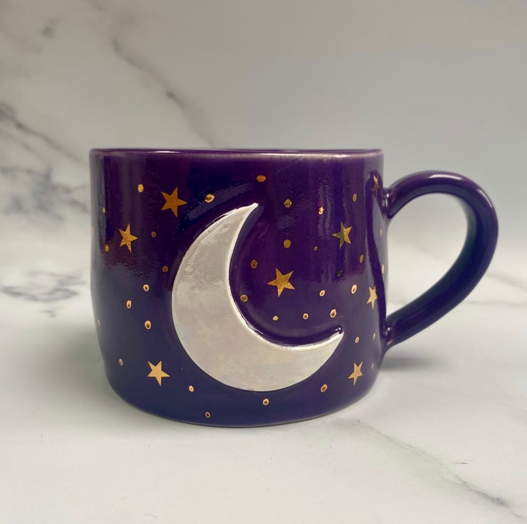 Purple Moon Mug, Large Ceramic Cup - Made to Order - Folksy