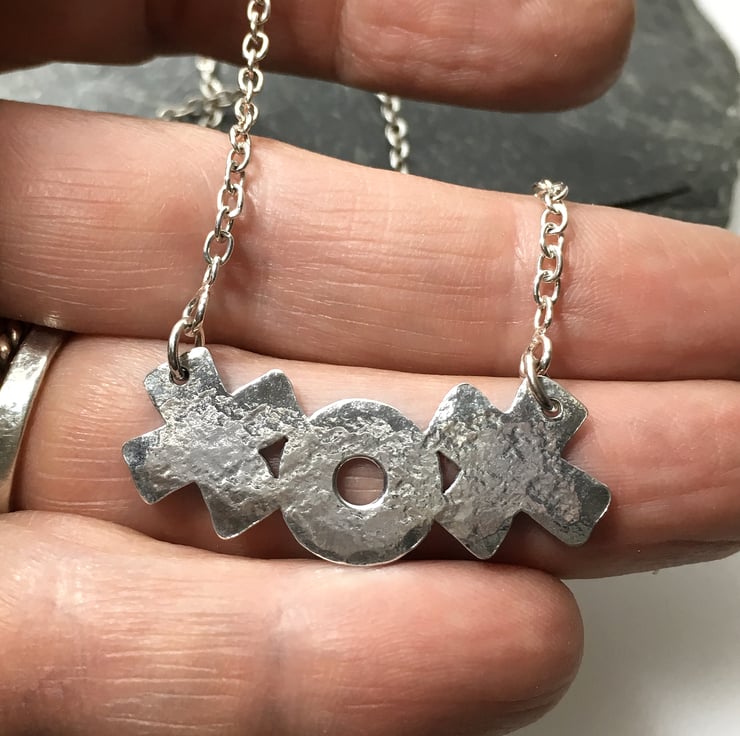 Sterling silver XOX necklace kisses and hugs - Folksy